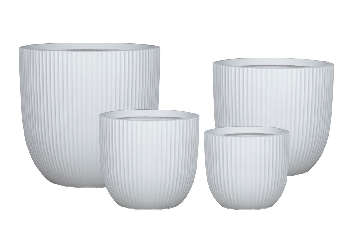 White Fiber Clay Ribbed Pot - Chic – Plant Studio LLC